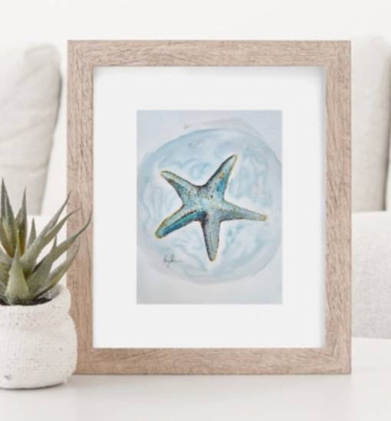 Blue Starfish Watercolor Print, Star Fish Wall Art, Coastal Living Room ...