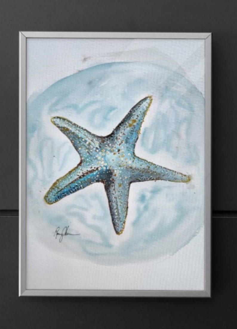 Blue Starfish Watercolor Print, Star Fish Wall Art, Coastal Living Room ...