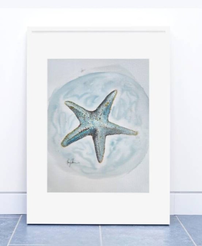 Blue Starfish Watercolor Print, Star Fish Wall Art, Coastal Living Room ...