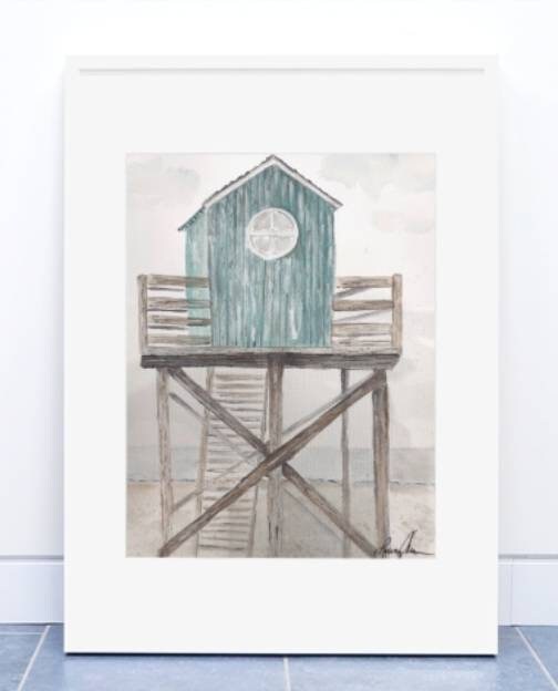 Beach Shack Watercolor Painting, Stilt Beach House Art, Coastal Living ...