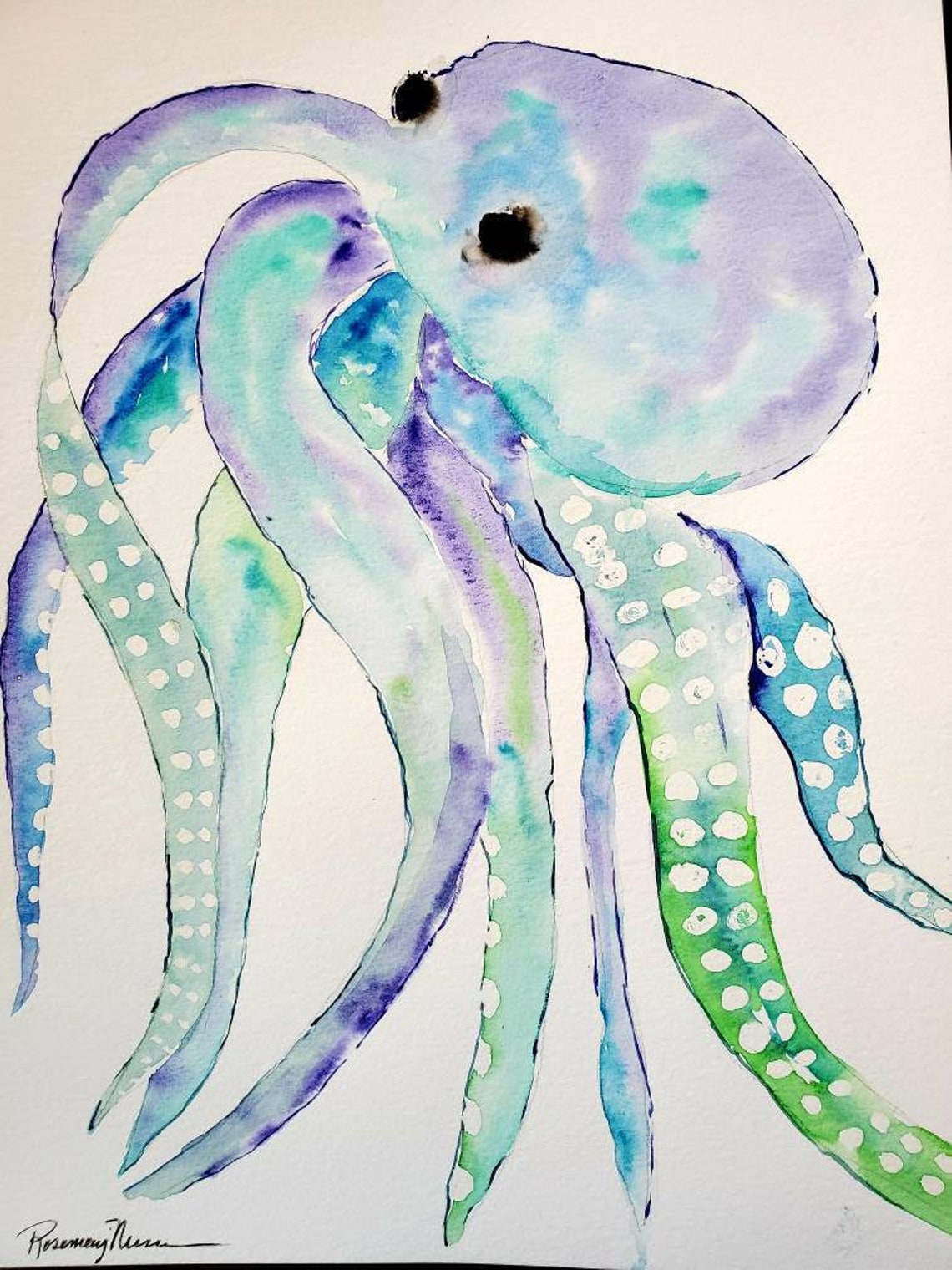 Octopus Watercolor Print, Sea Life Fine Art, Beach House Decor, Coastal ...