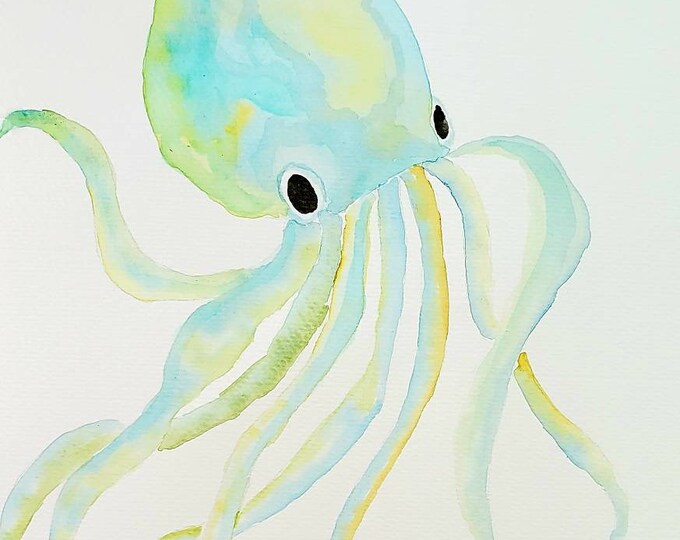 Octopus Watercolor Painting, Sea Life Fine Art, Coastal Wall Decor ...