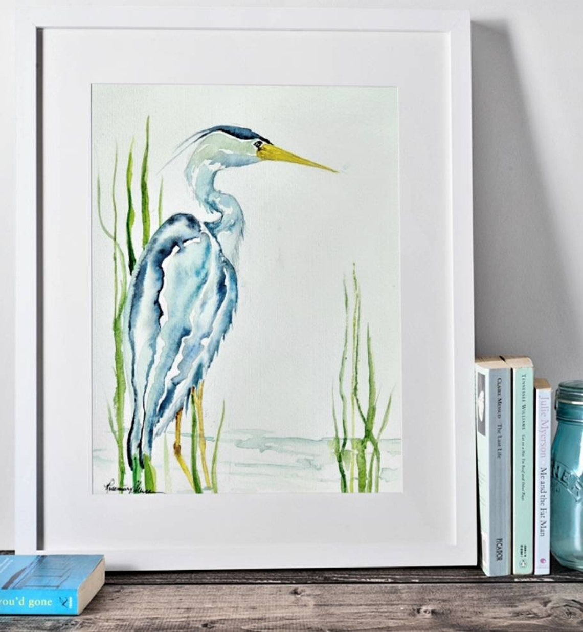 Great Blue Heron Watercolor Print Sea Bird Fine Art Coastal - Etsy