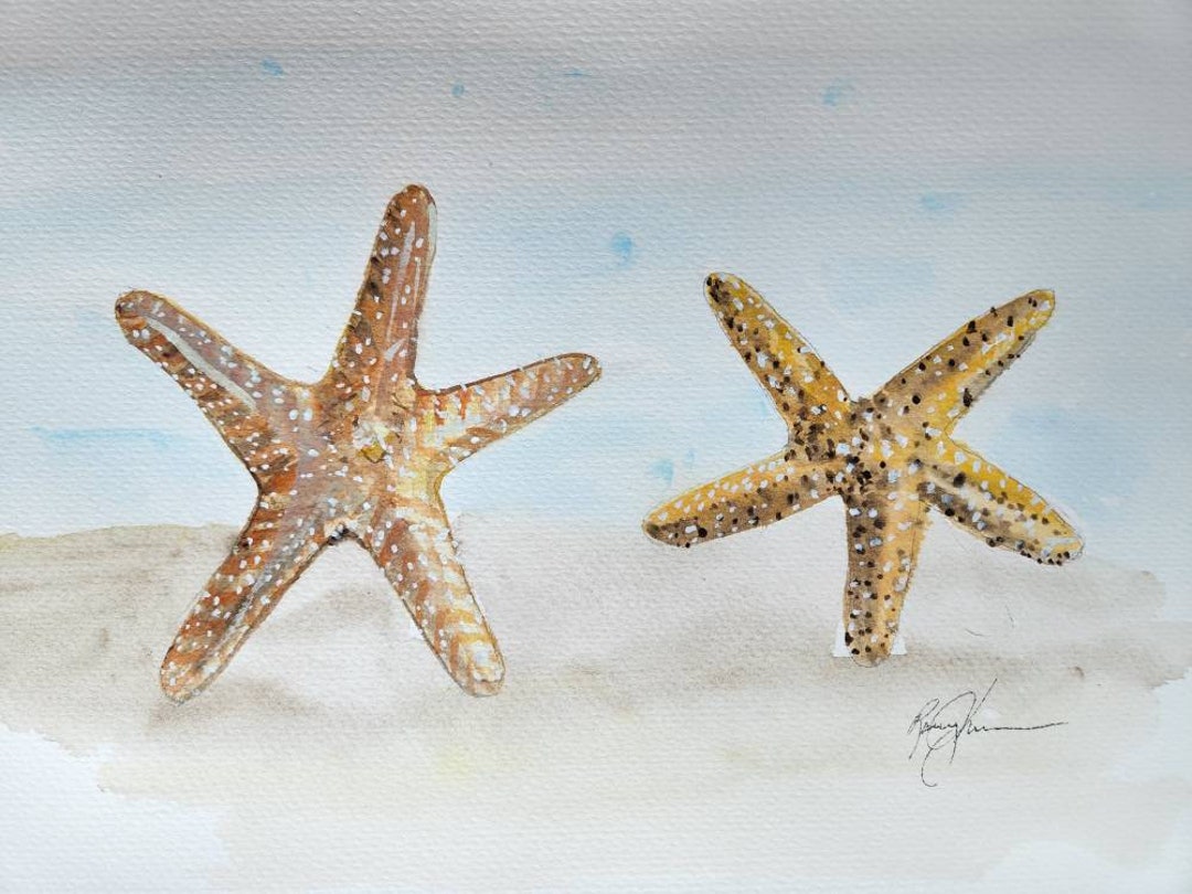 Starfish Watercolor Painting, Sea Life Art, Coastal Living Room Wall ...