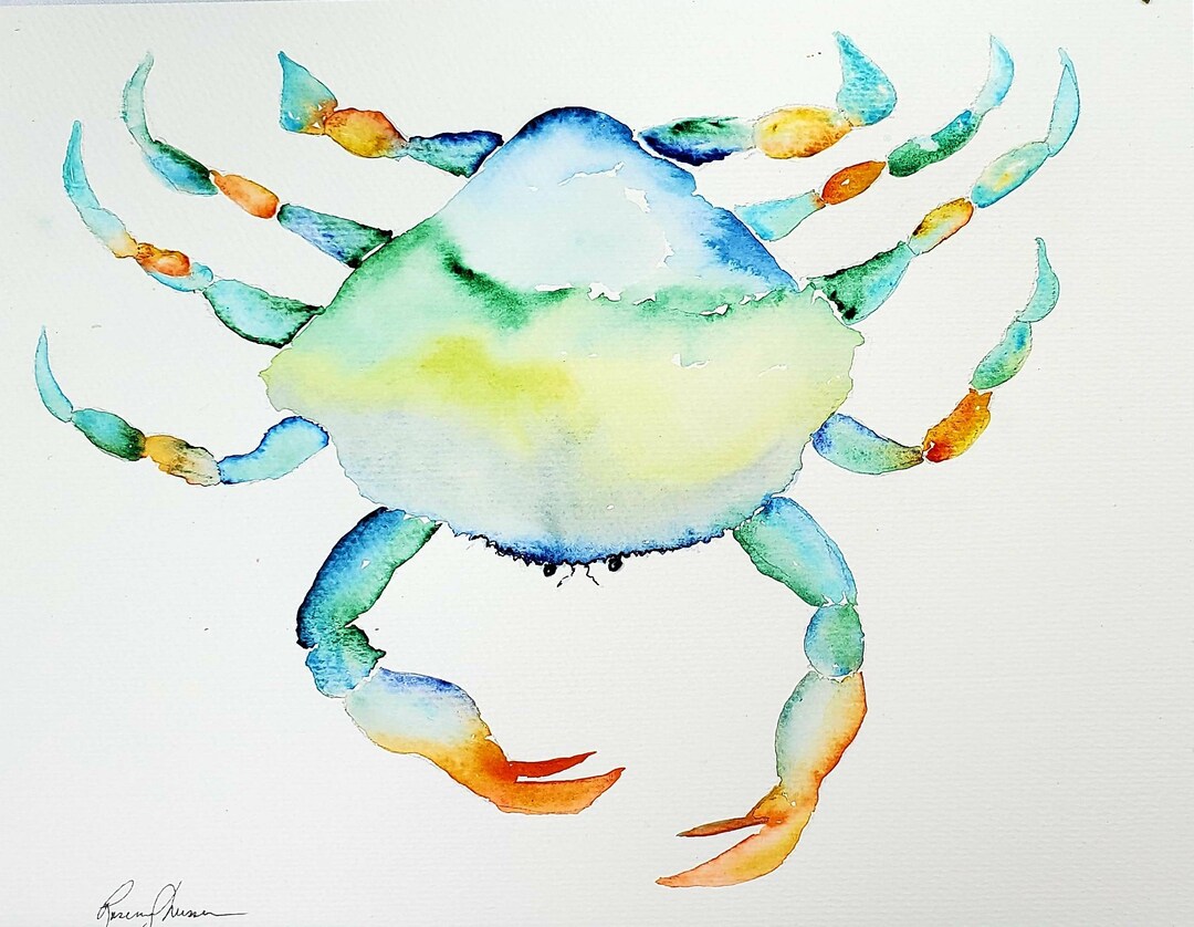 Tropical Crab Watercolor Print, Sea Life Fine Art, Colorful Ocean Life ...