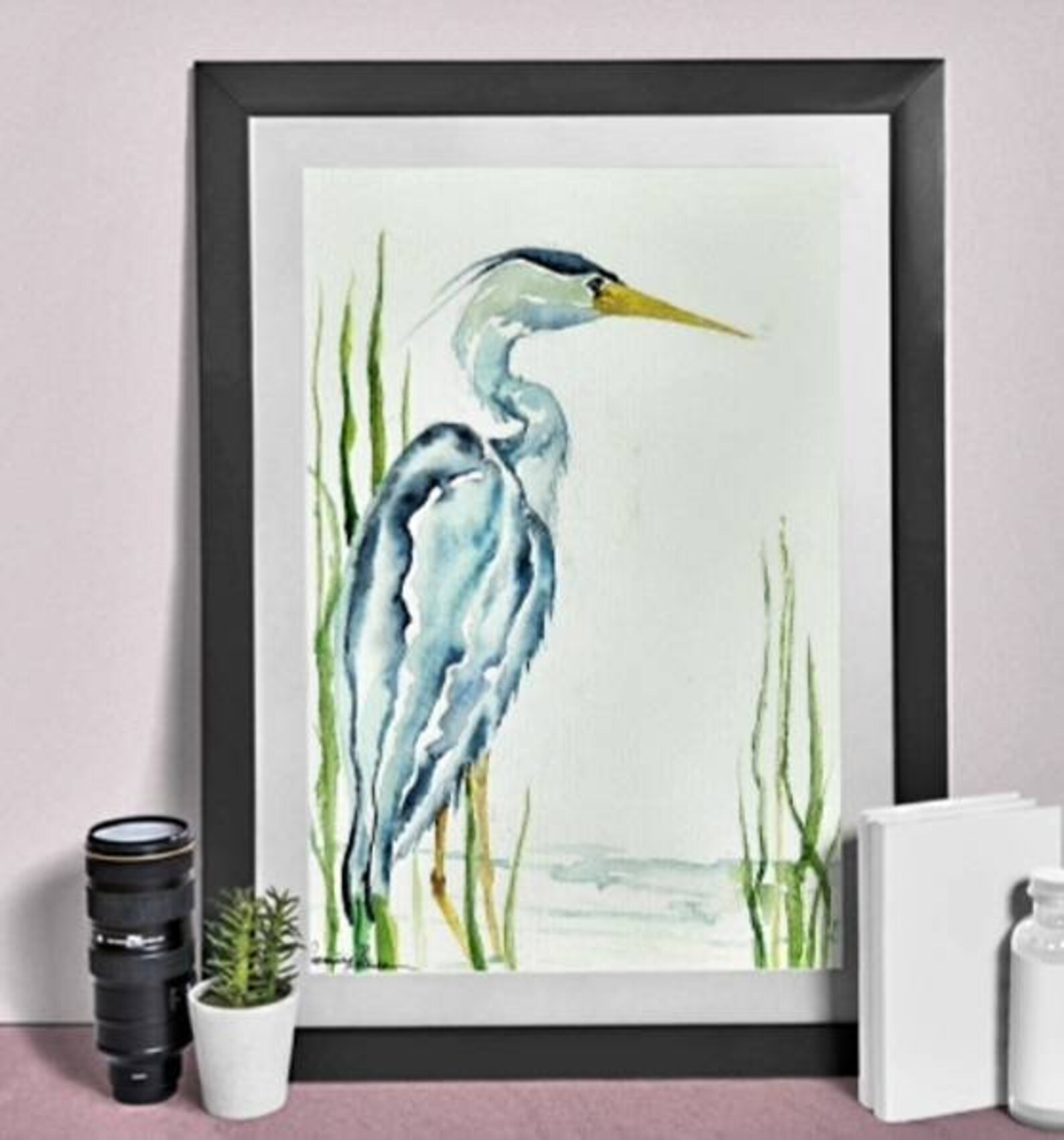Great Blue Heron Watercolor Print Sea Bird Fine Art Coastal - Etsy