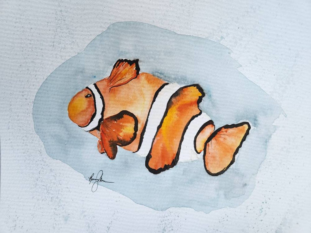 Clown Fish Original Watercolor Painting, Sea Life Art, Ocean Artwork ...