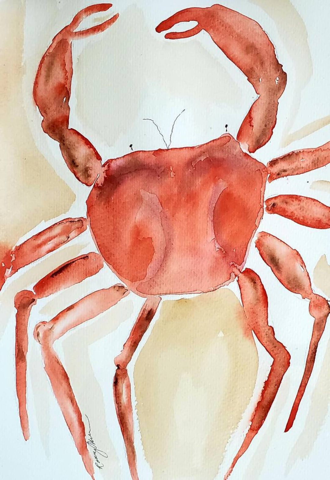 Red Crab Watercolor Painting, Crab Wall Decor, Sea Life Fine Art ...