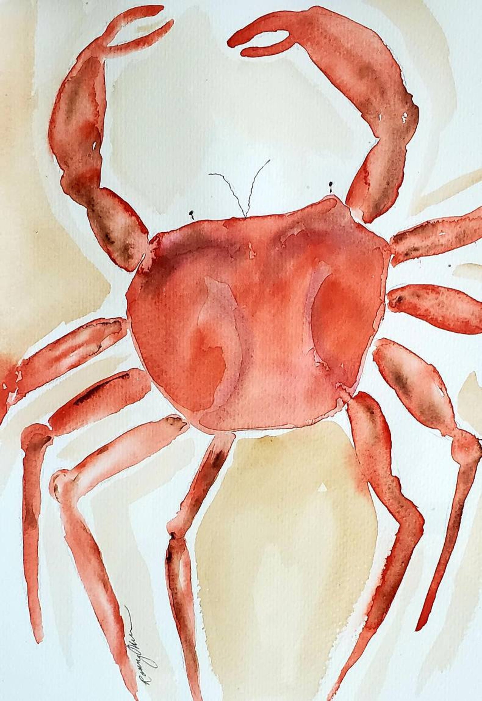 Red Crab Watercolor Painting, Crab Wall Decor, Sea Life Fine Art ...