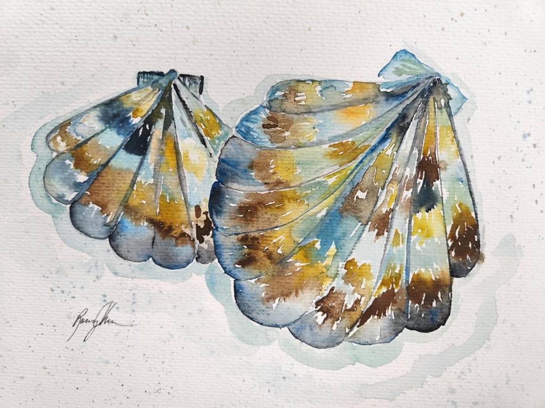 Scallop Shell Watercolor Painting, Sea Shell Artwork, Coastal Living ...