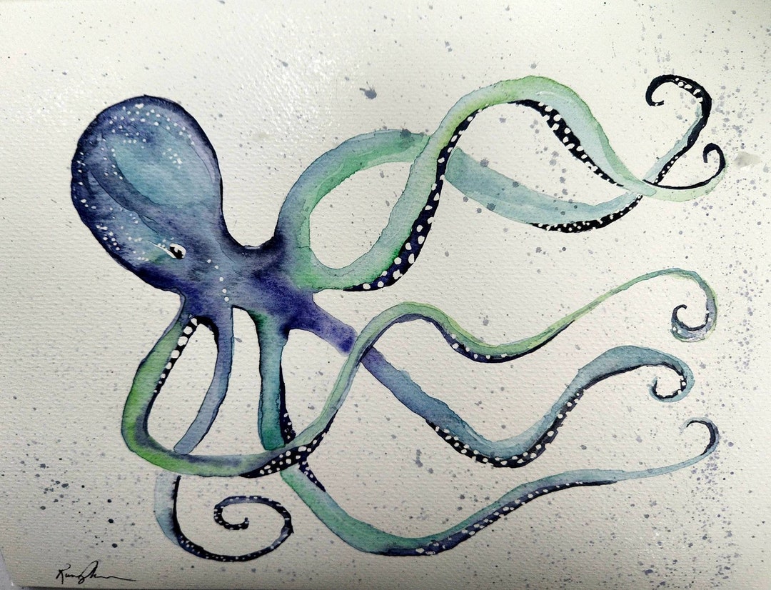 Octopus Watercolor Print, Sea Life Fine Art, Marine Life Artwork ...