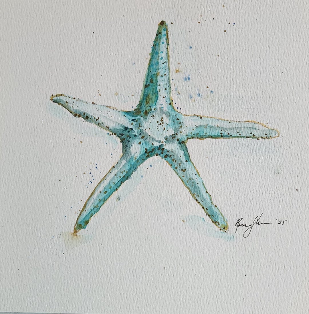 Starfish Watercolor Painting, Coastal Living Room Decor, Beach House ...