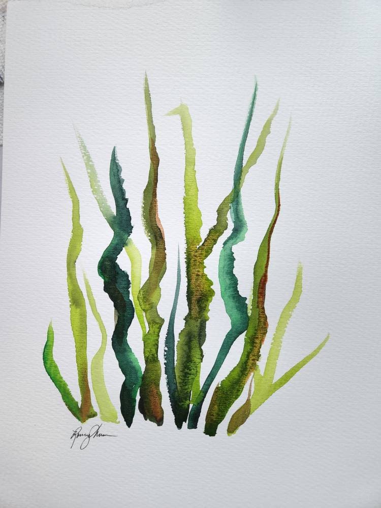 Sea Grass Original Watercolor Painting, Coastal Living Room Wall Art ...