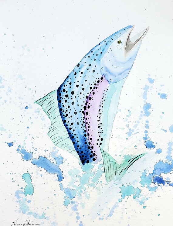 Rainbow Trout Watercolor Painting Jumping Lake Fish Artwork - Etsy