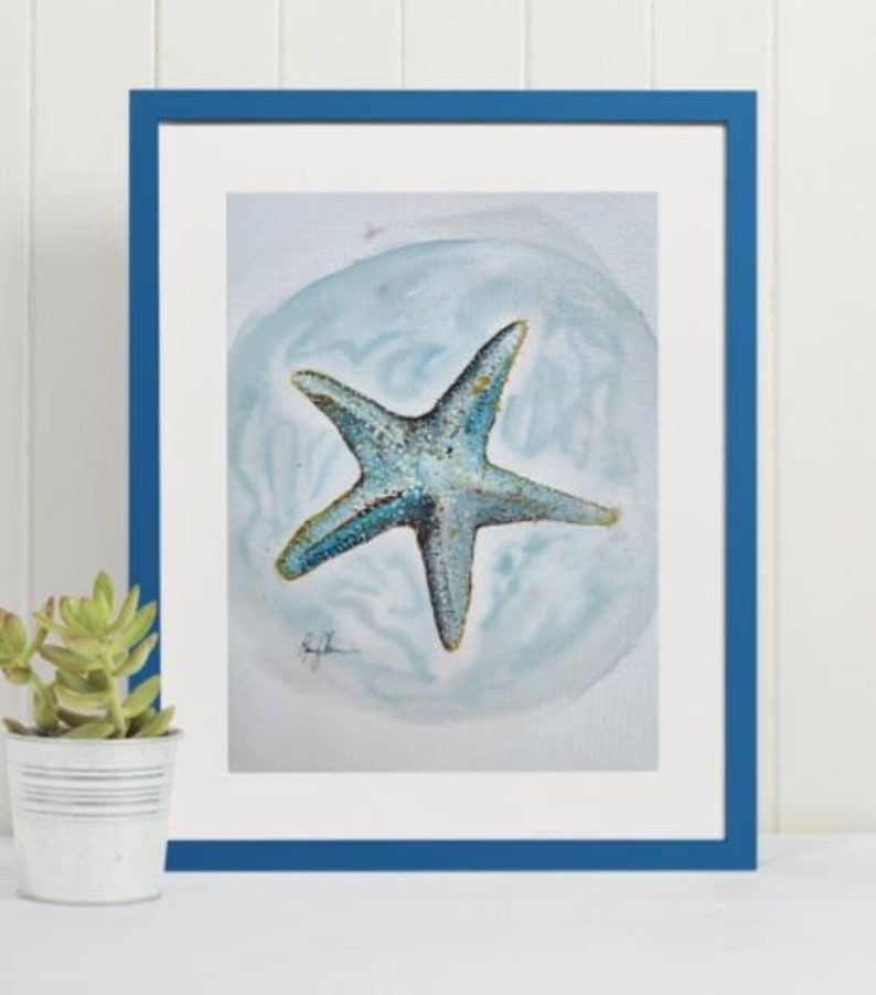 Blue Starfish Watercolor Print, Star Fish Wall Art, Coastal Living Room ...