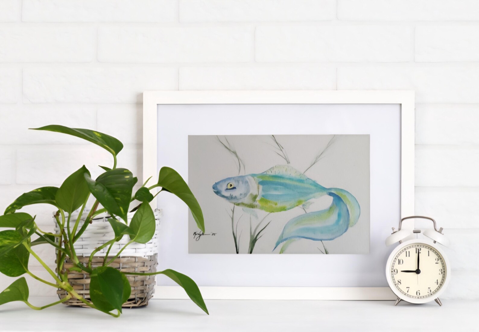 Swimming Fish Original Watercolor Painting, Coastal Living Room Wall ...
