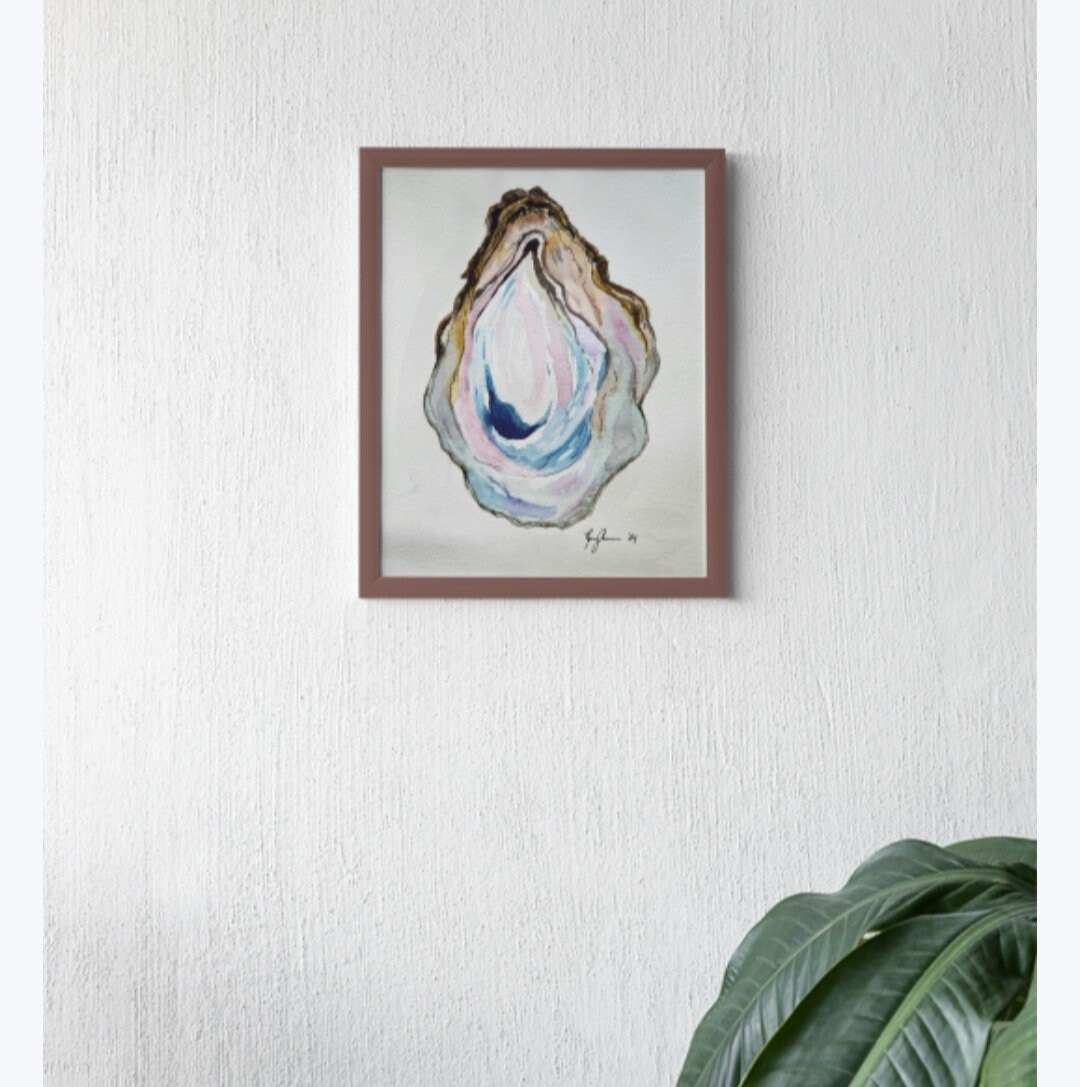 Oyster Shell Watercolor Painting, Seashell Art, Coastal Living Room ...