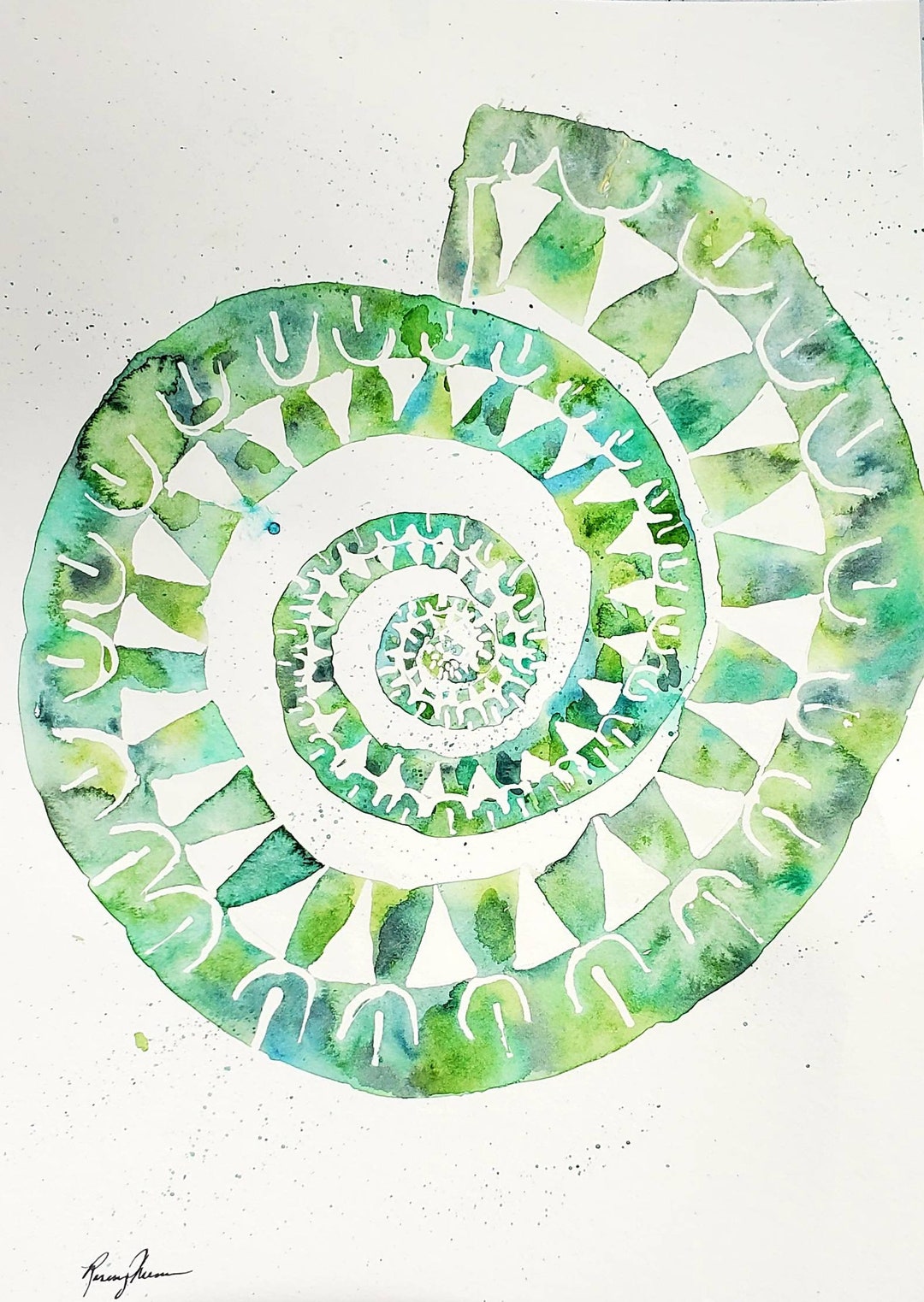 Watercolor Spiral Sea Shell Print, Sea Shell Fine Art and Wall Decor ...