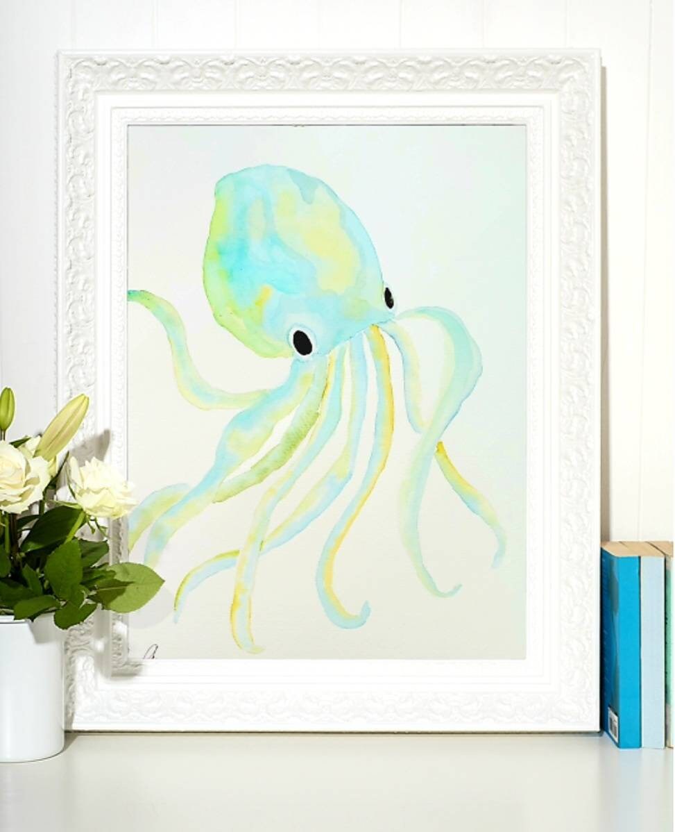 Octopus Watercolor Painting Sea Life Fine Art Coastal Wall - Etsy