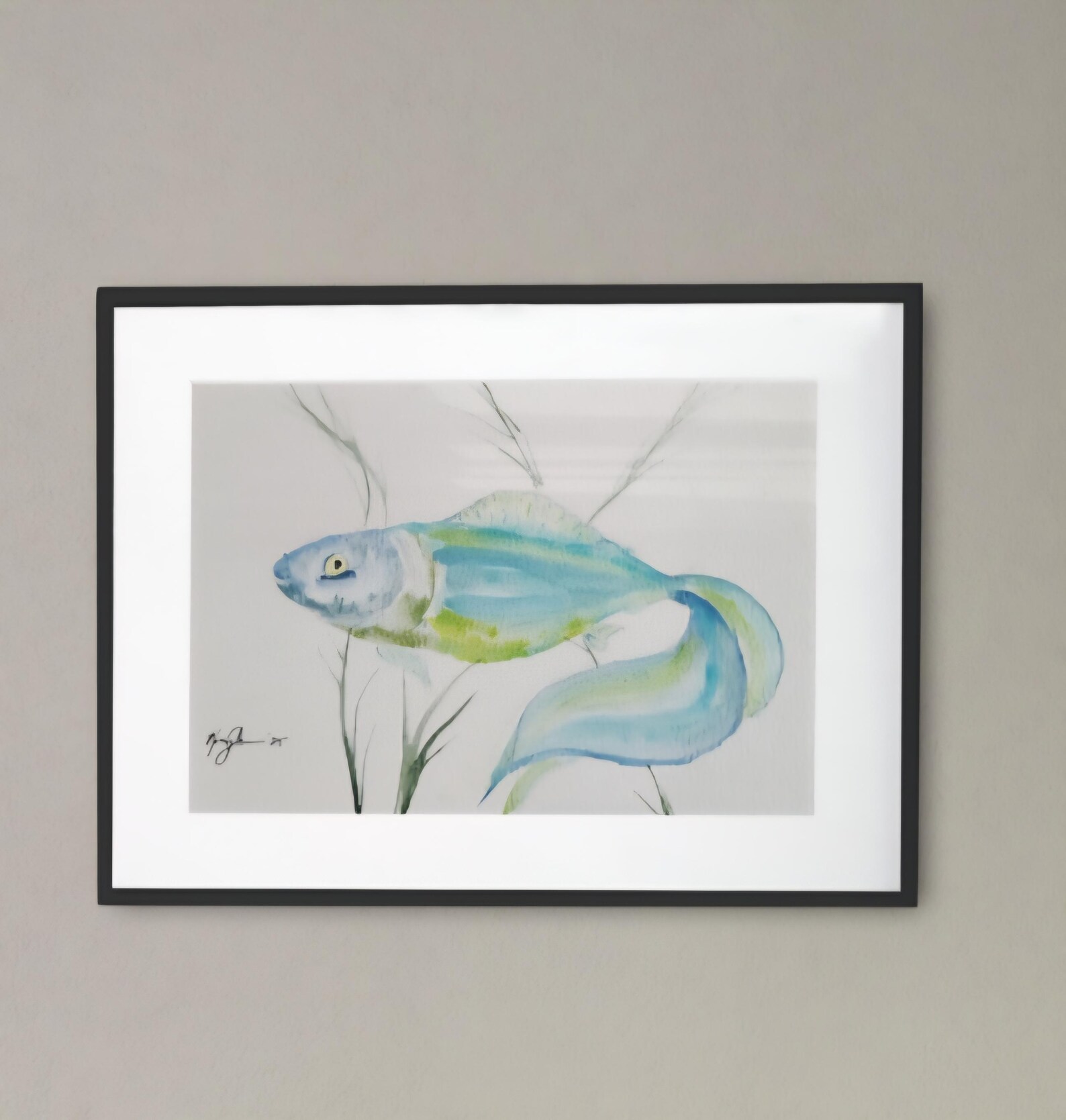 Swimming Fish Original Watercolor Painting, Coastal Living Room Wall ...
