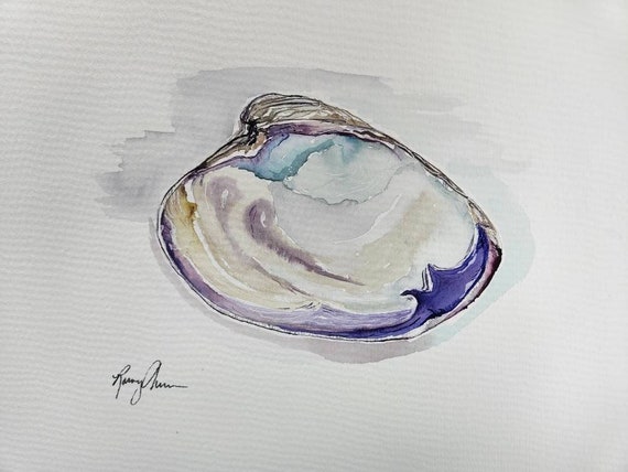 Clam Seashell Watercolor Print Colorful Clam Shell Art - Etsy