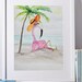 Fun Flamingo With Hat and Sunglasses on the Beach, Original Watercolor ...