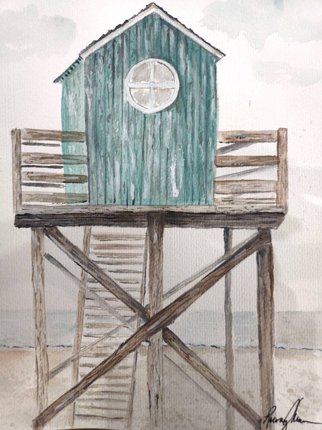 Beach Shack Watercolor Painting, Stilt Beach House Art, Coastal Living ...