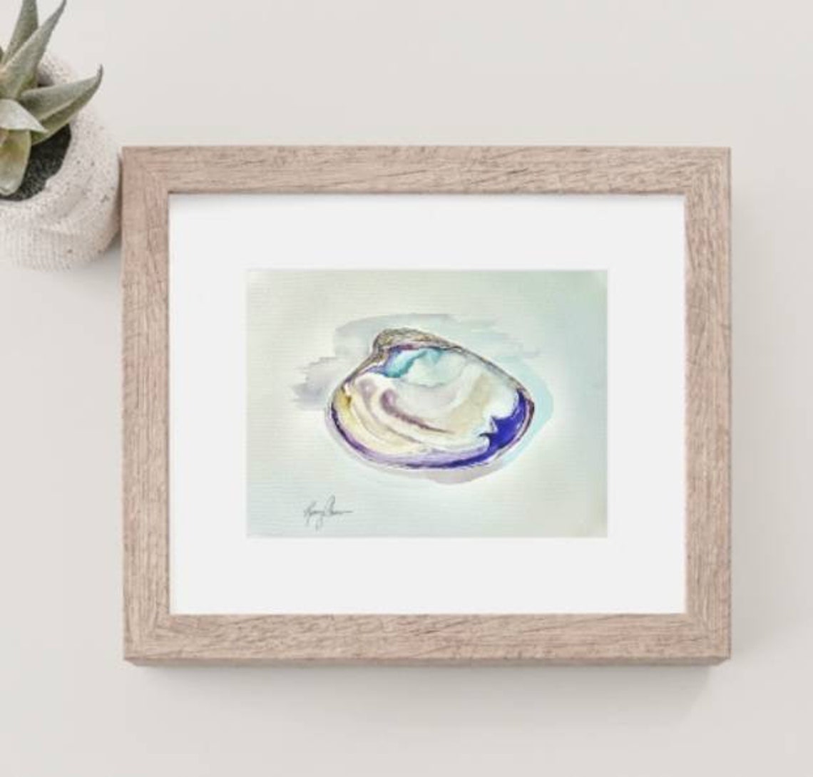 Clam Seashell Watercolor Print, Colorful Clam Shell Art, Coastal Living ...