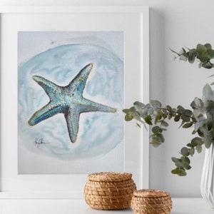 Blue Starfish Watercolor Print, Star Fish Wall Art, Coastal Living Room ...