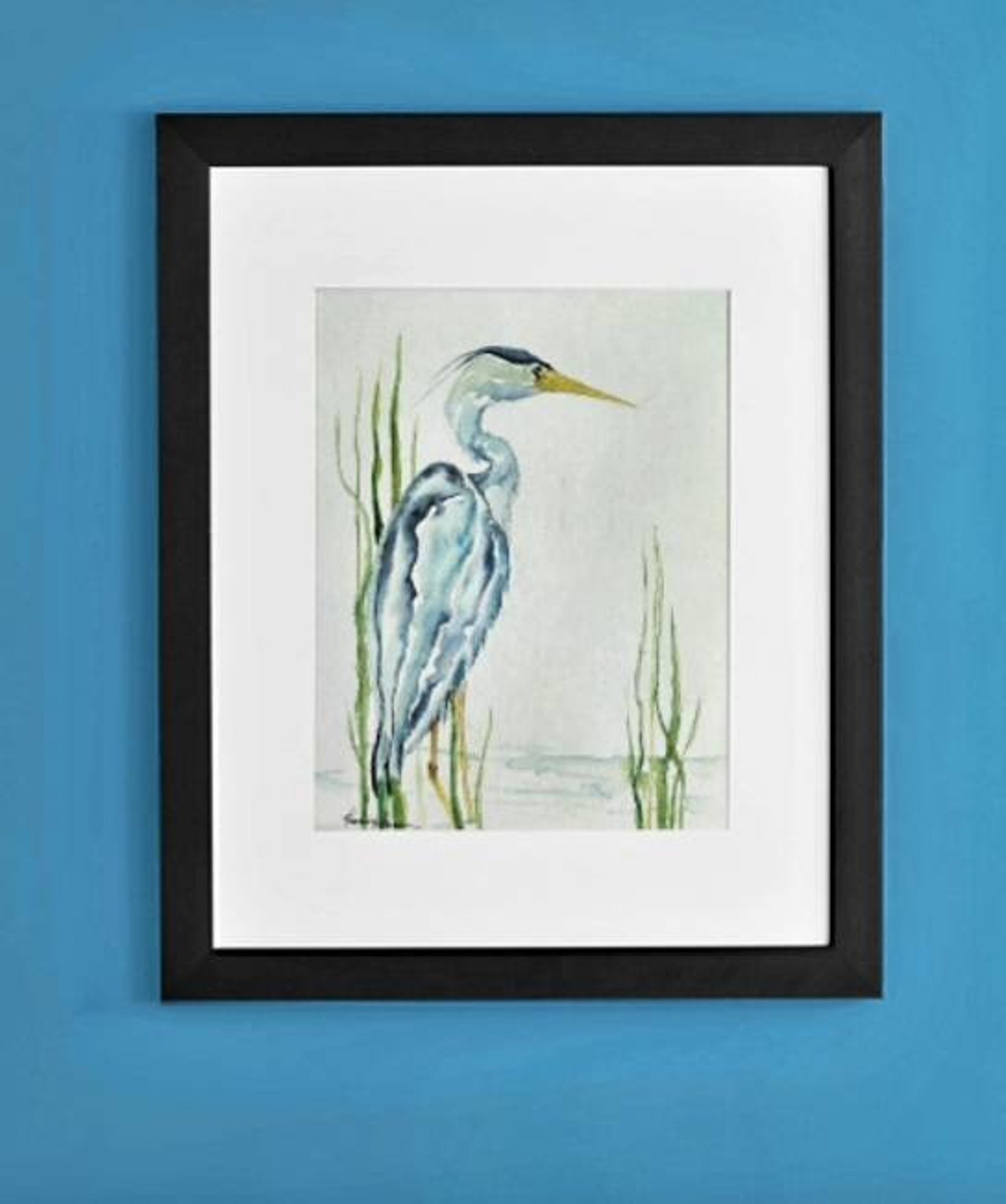 Great Blue Heron Watercolor Print, Sea Bird Fine Art, Coastal Art and ...