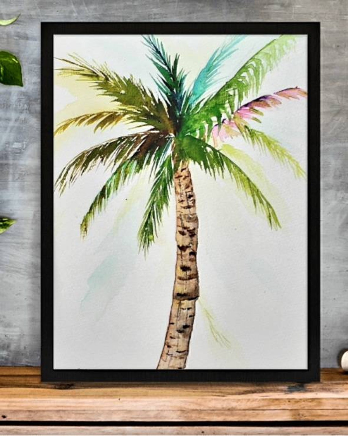 Original Signed Colorful Palm Tree Watercolor Painting Wall - Etsy