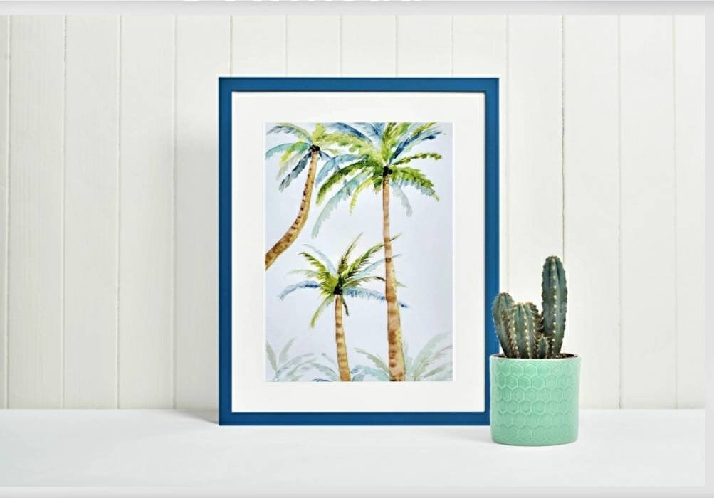 Palm Tree Watercolor Print, Seascape Fine Art, Palm Tree Tropical ...