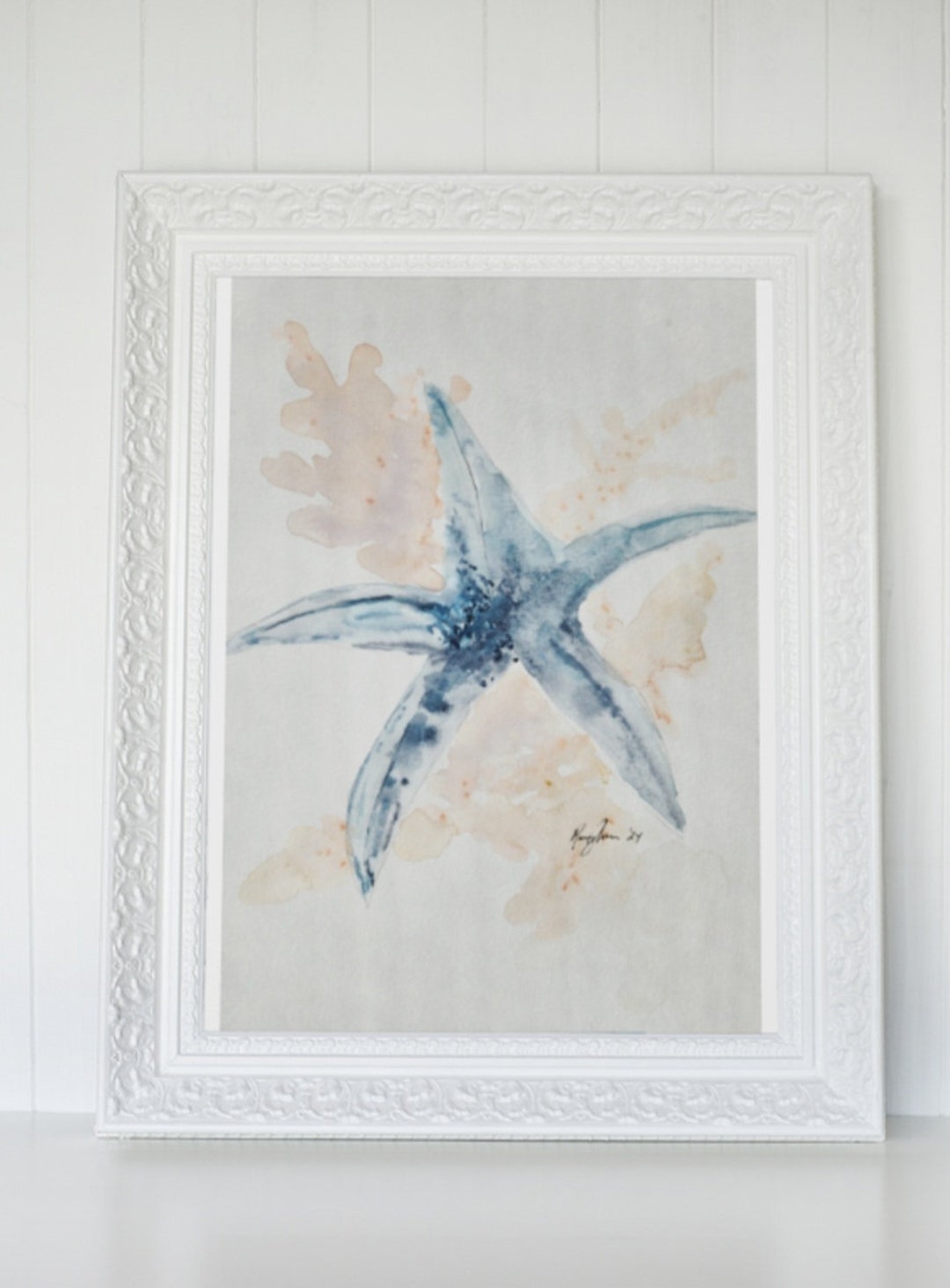 Blue Starfish Watercolor Painting, Sea Star Art, Ocean Life Art ...