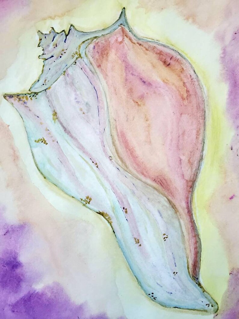Whelk Painting, Sea Shell Watercolor, Conch Shell Image, Sea Life Fine ...
