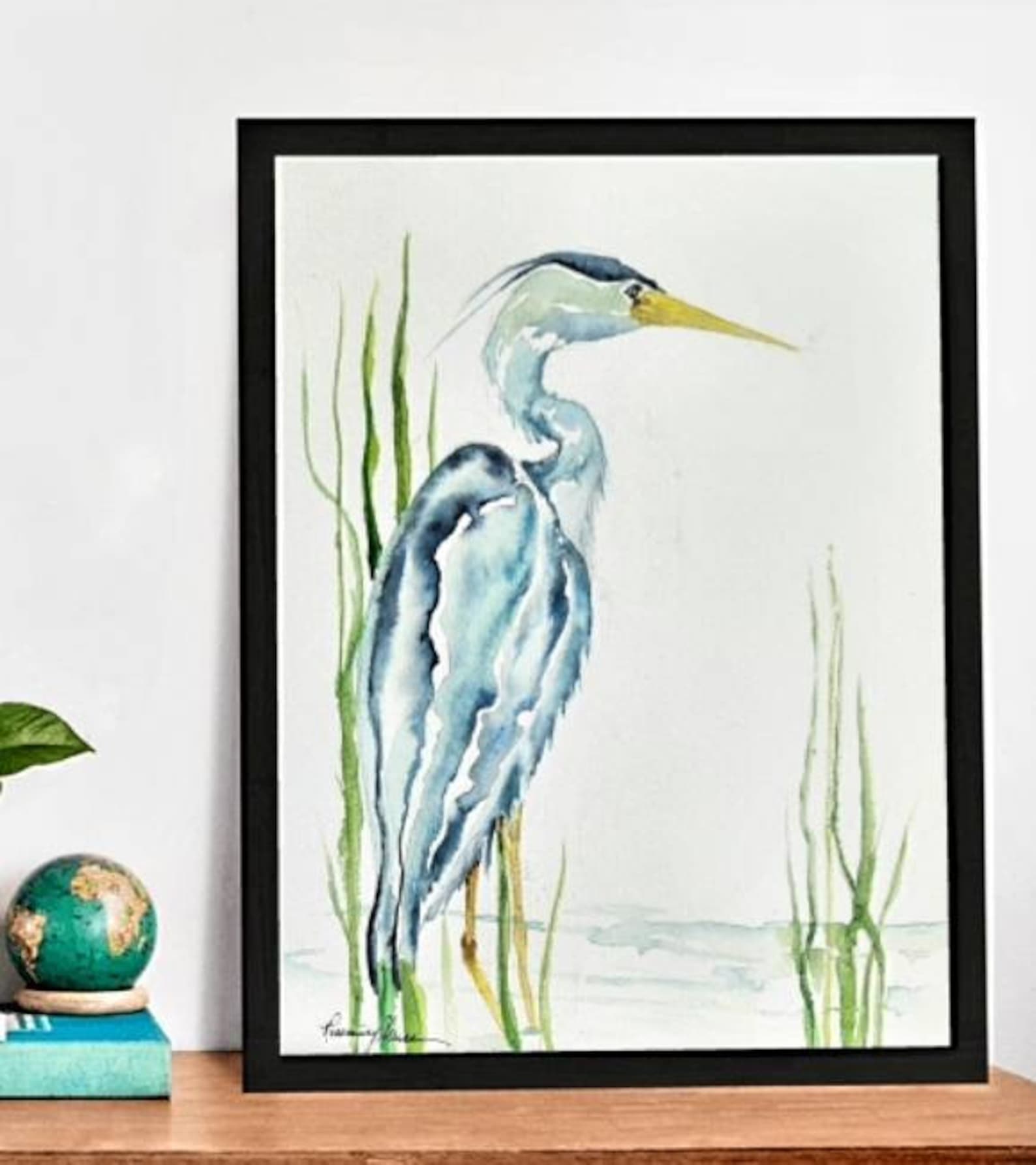 Great Blue Heron Watercolor Print Sea Bird Fine Art Coastal - Etsy