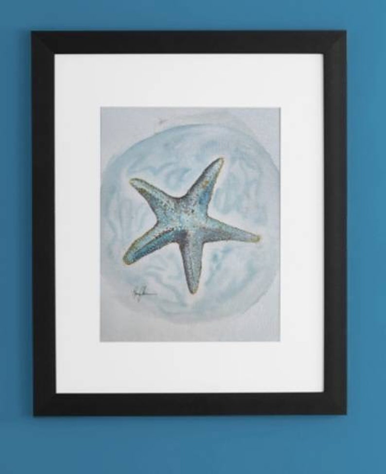 Blue Starfish Watercolor Print, Star Fish Wall Art, Coastal Living Room ...