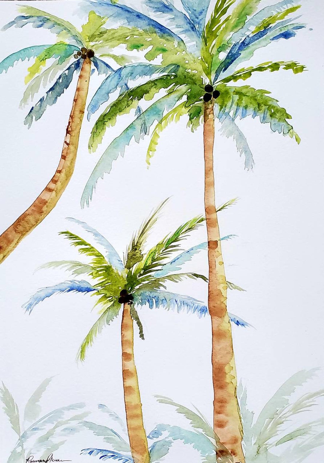 Palm Tree Watercolor Print, Seascape Fine Art, Palm Tree Tropical ...