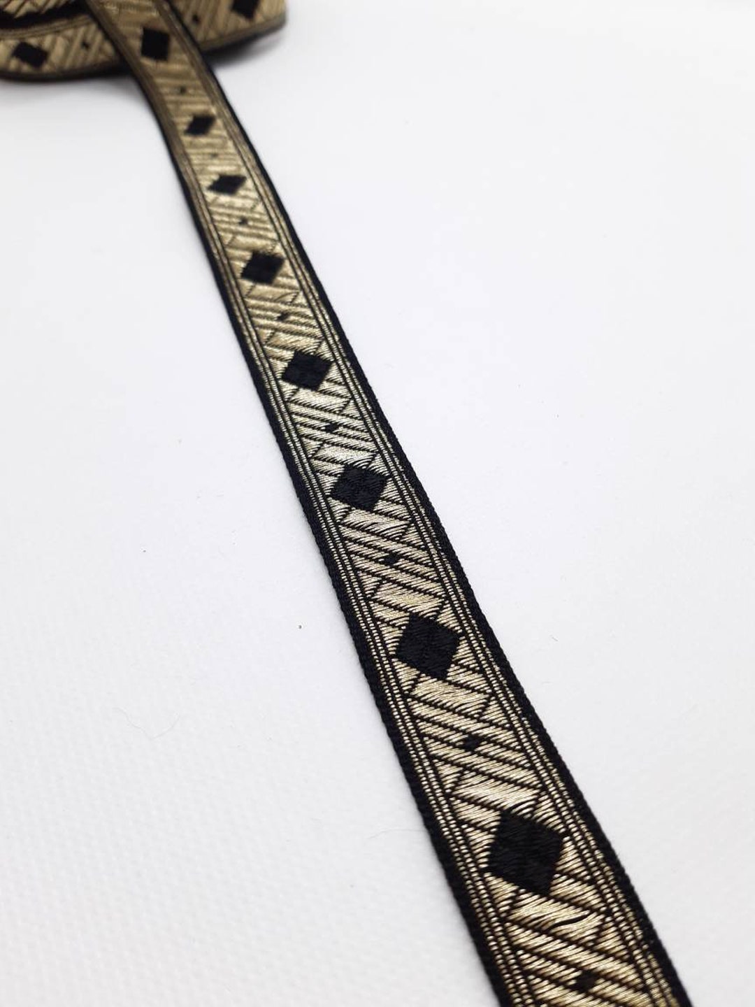 Gold Metallic Braid, Black Diamond Ribbon, Dark Woven Ribbon, Sold by ...