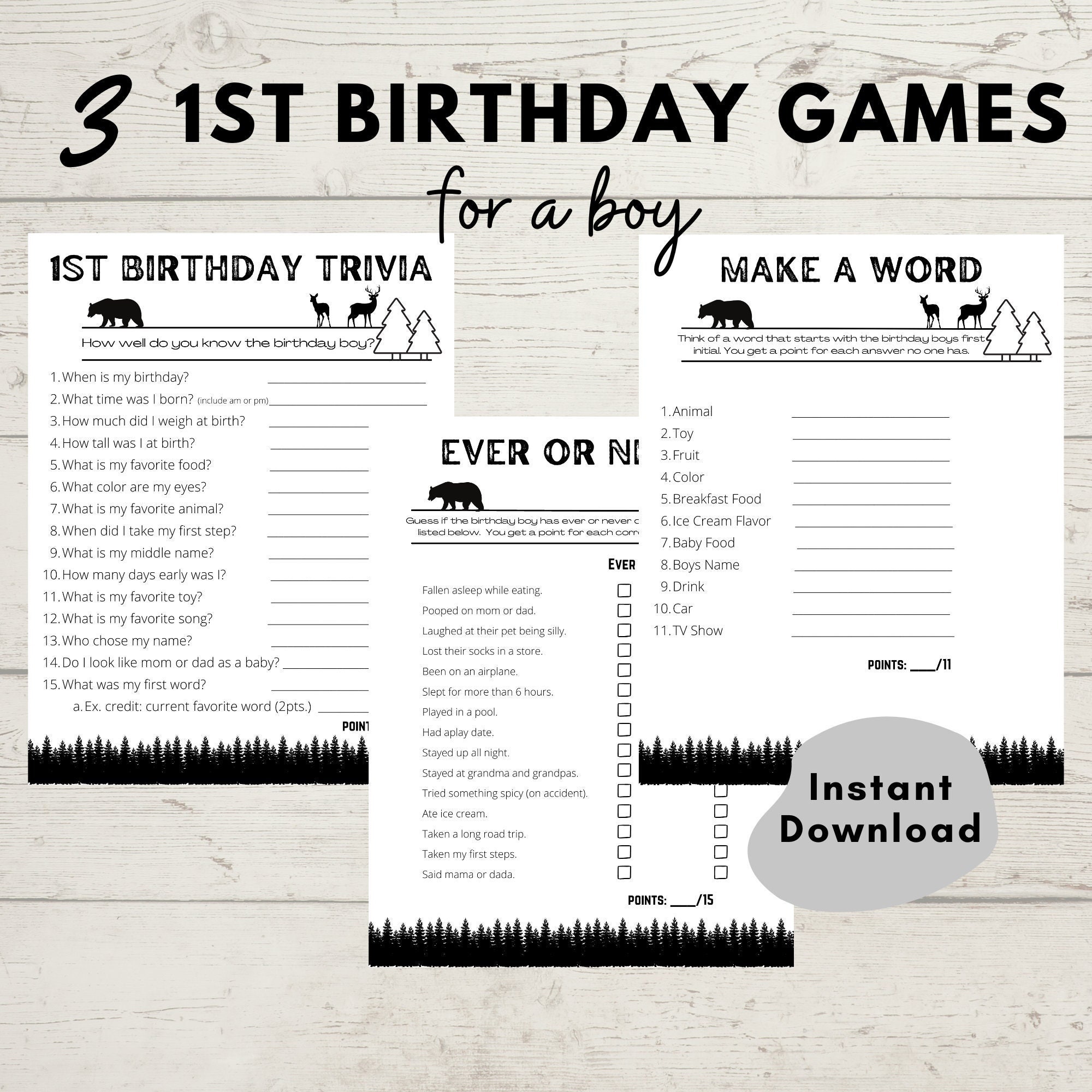 1st Birthday Trivia Games Wildlife Theme - Etsy