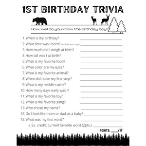 1st Birthday Trivia Games Wildlife Theme - Etsy