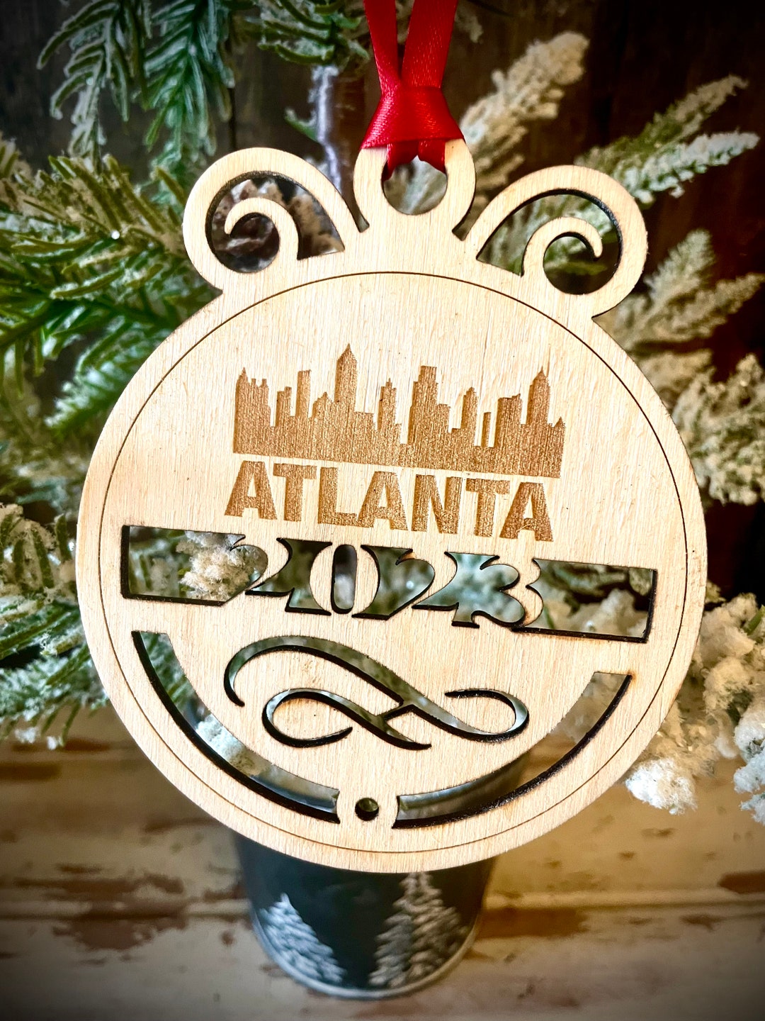 Ornament - Atlanta Skyline Cityscape. 4" X 4.75" Wood Ornament With ...