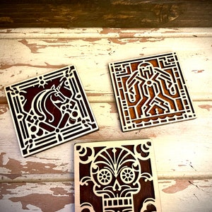 Boho Modern Art Deco Devil Doing Yoga Pose 2-layer Square Wood Art in ...