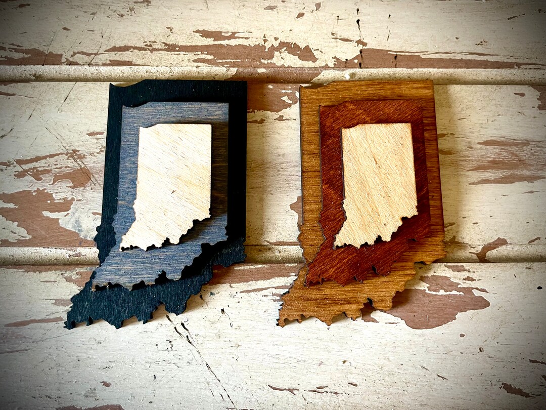Indiana 3-layer Stacked State Laser Cut Wood Magnet Available in Brown ...