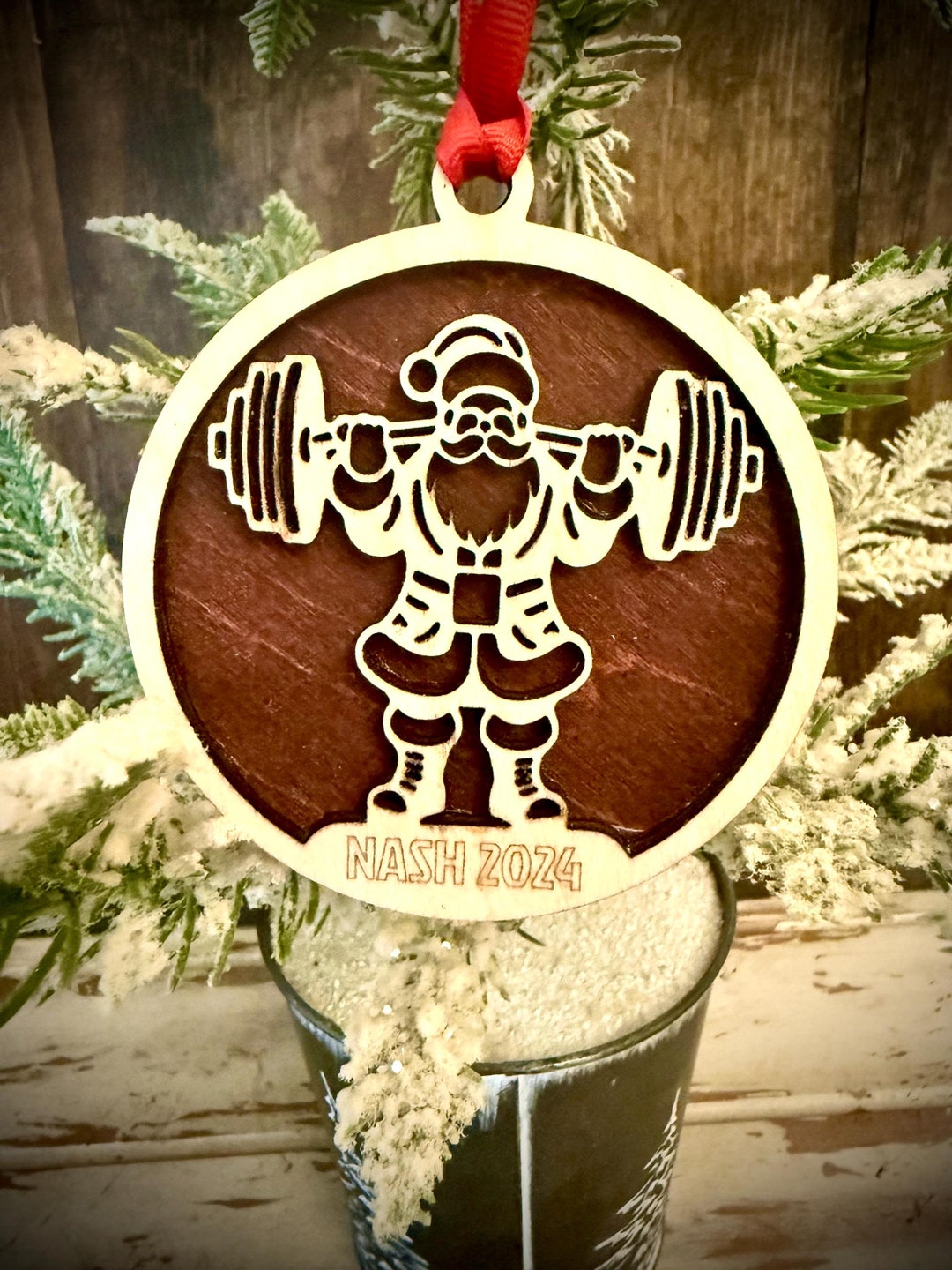 Santa Claus Weightlifting Weightlifter 2-layer Personalized Laser Cut ...