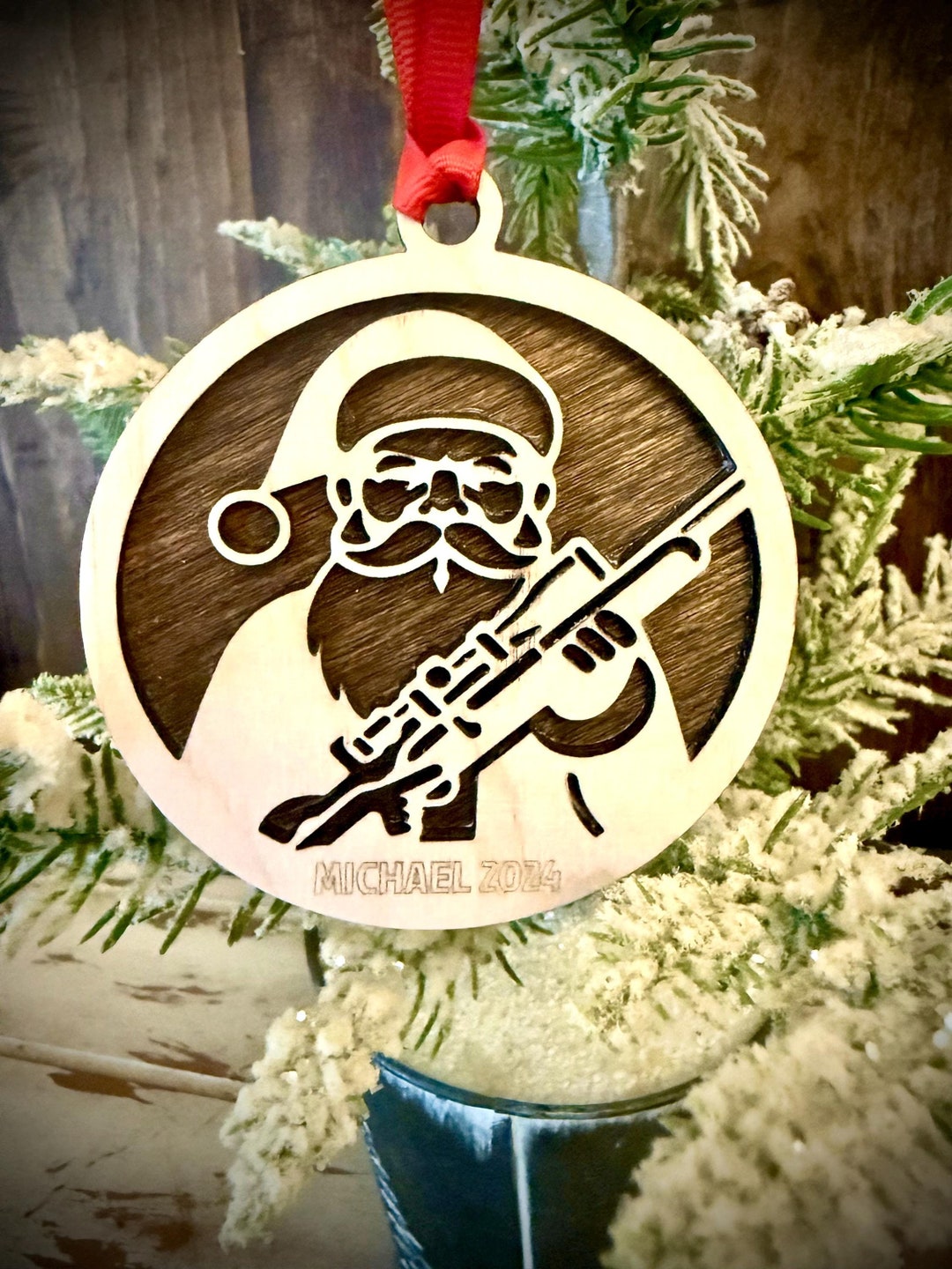 Santa Claus Hunter Hunting With Gun 2-layer Personalized Laser Cut Wood ...