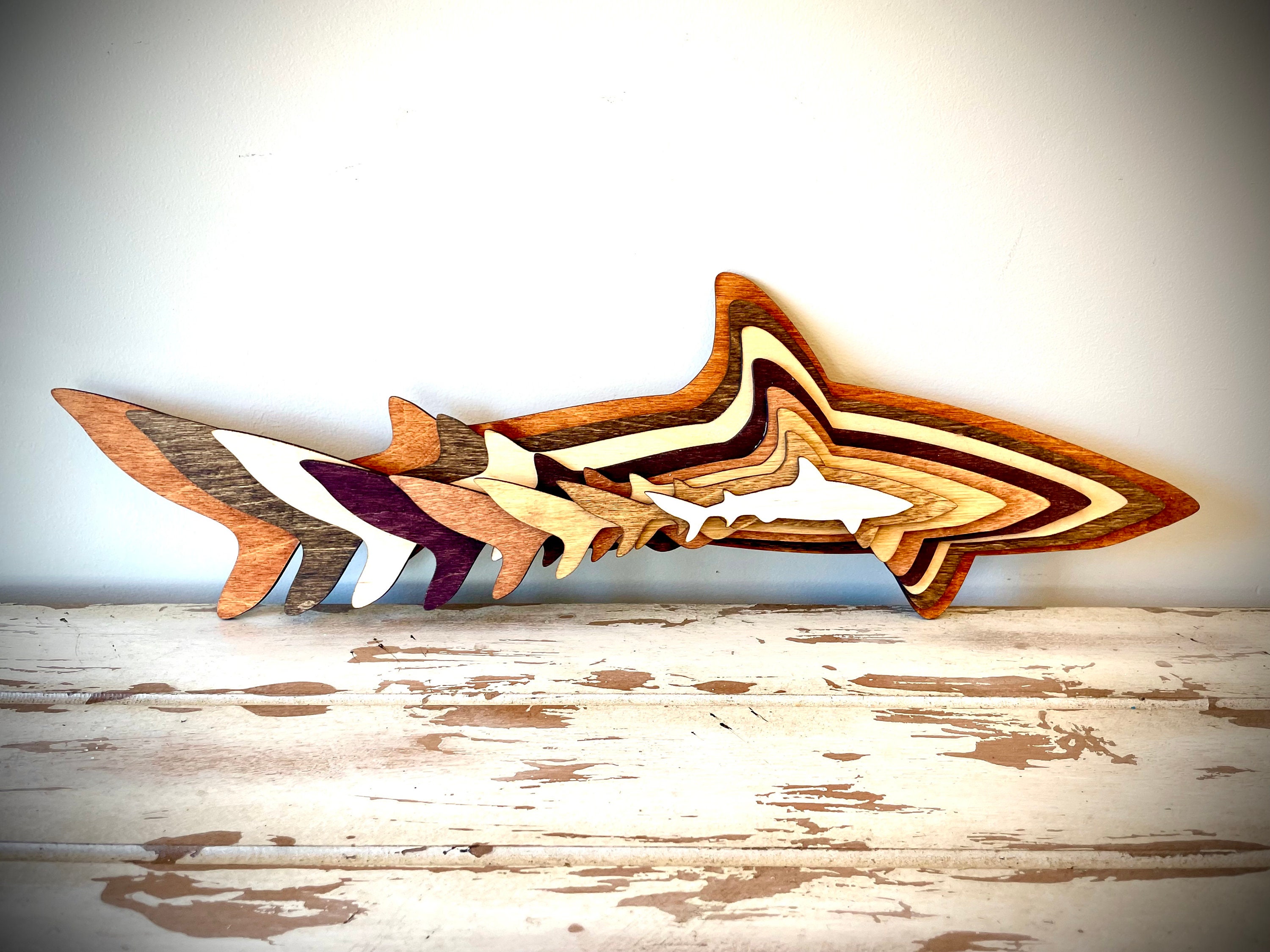 Stacked Sharks Wood 3D Table Art / Wall Art Multi-color. | Etsy