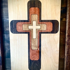 Inlay Art Wooden Cross Panel Table or Wall Art, Multi-color. Great ...