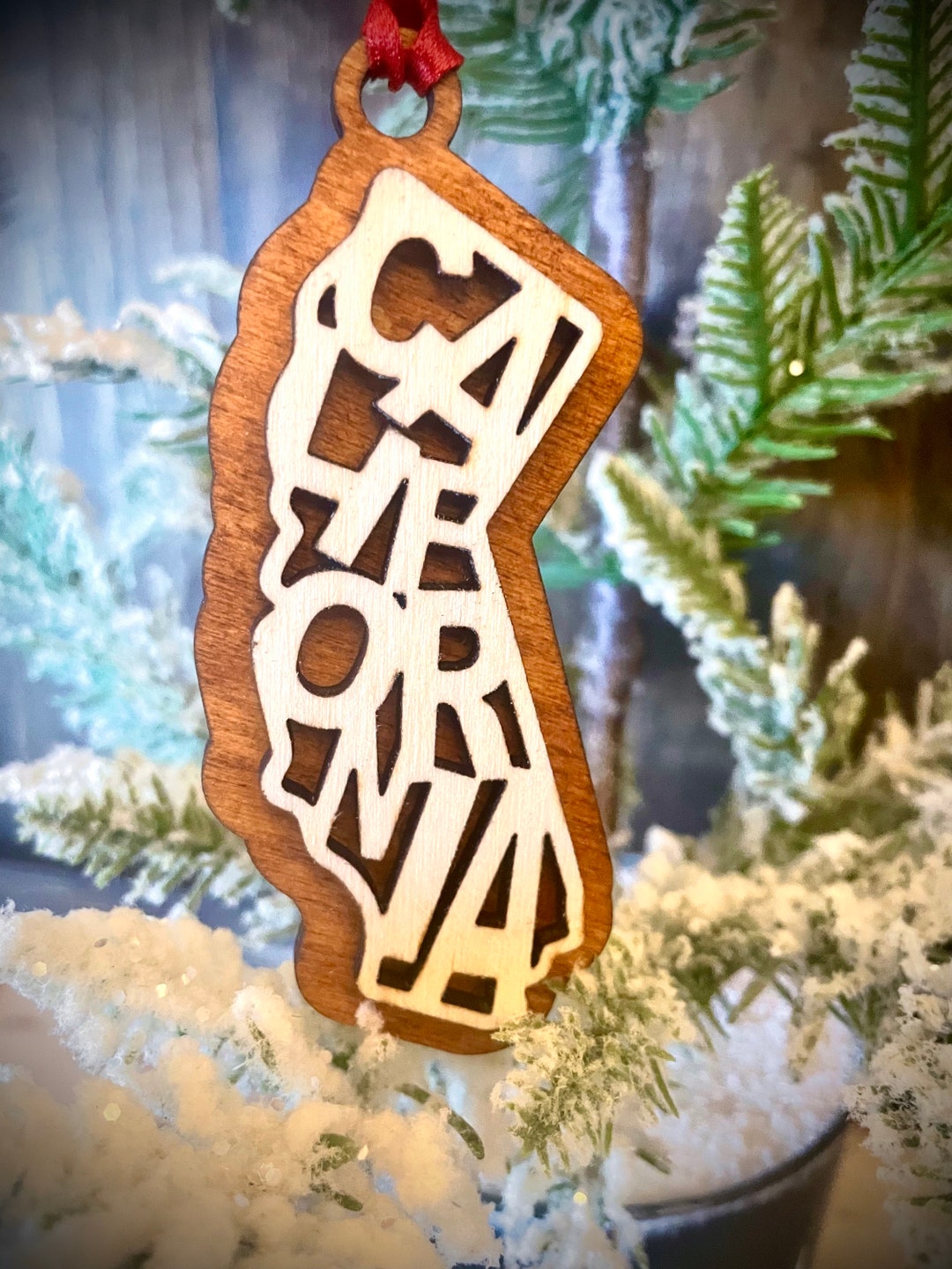 California Word Art 2-layer Ornament Laser Cut Wood Ornament ...