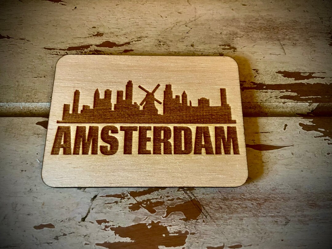 Magnet - Amsterdam Skyline Cityscape. 3.5" X 2.5" Wood Magnet. Great ...