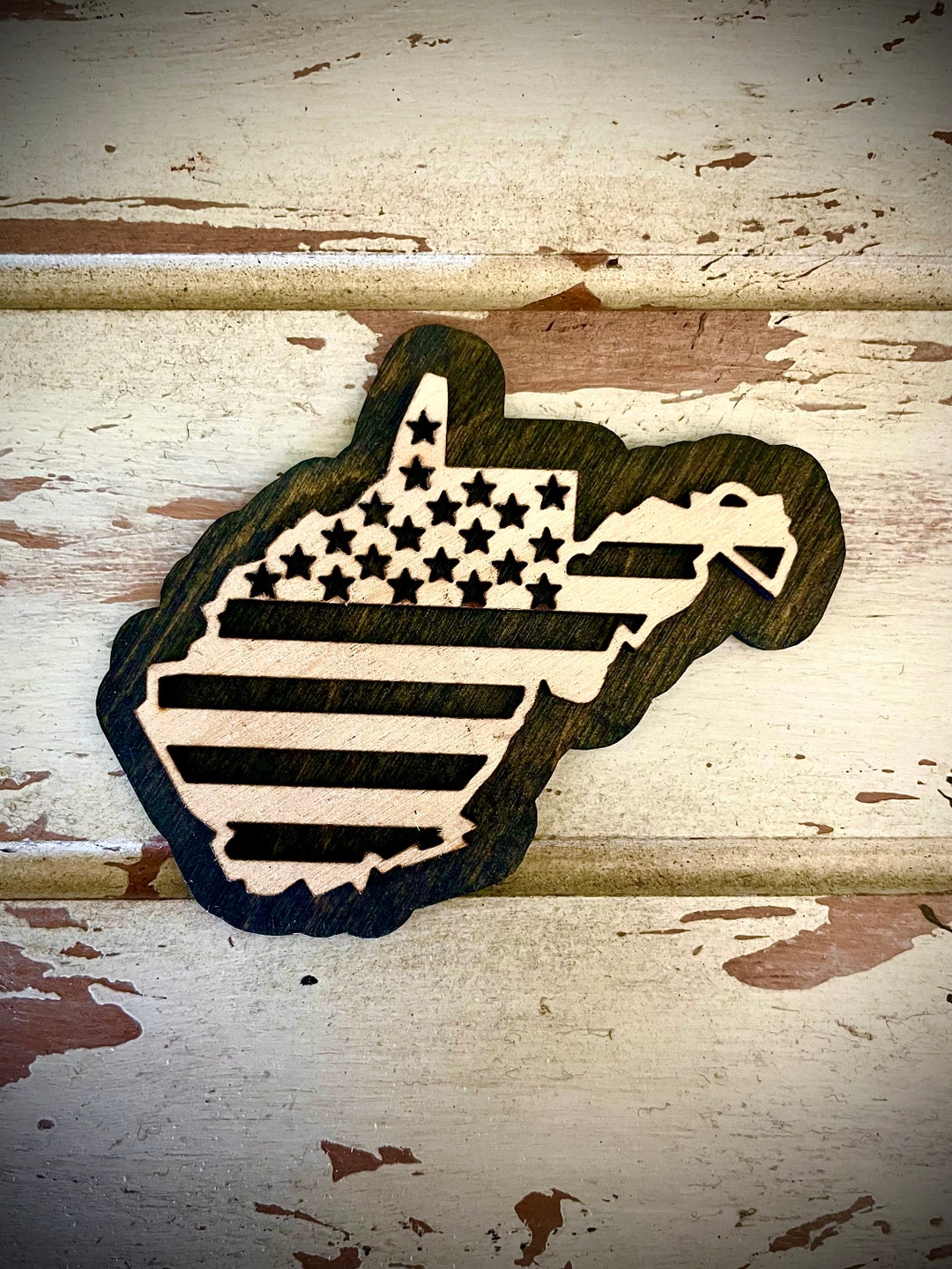 West Virginia US Flag 2-layer State Outline Wood Magnet Laser Cut ...